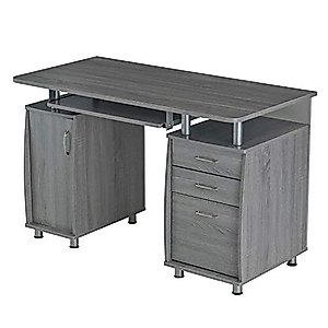 Techni Mobili Complete Workstation Table with Multiple Storage, Computer Desk with MDF Panels and PVC Laminate Veneer Surface, Grey