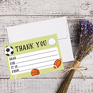 Andaz Press Kids Fill in the Blank Thank You Cards - 20 Cards Including Envelopes Sports Theme Gender Neutral Note Cards For Boys Girls Birthday Party Thank You Notes for Friends, Family Party Guests
