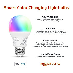 Echo Dot (5th Gen) with Clock| Glacier White with Amazon Basics Smart Color Bulb