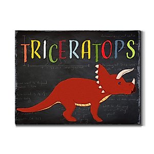 Renditions Gallery Canvas Animal Wall Art Modern Decorations Paintings Colorful Playful Triceratops Vibrant Dinosaur Canvas Wall Hanging Artwork for Kids Bedroom Nursery - 12"x18" LT33