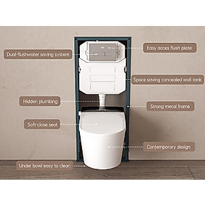 MEJE #MZE020P-WT In-Wall Toilet Tank Carrier with Dual-Flush Actuator Plate, White (Compitable with #MZE020P Wall-Hung Smart Toilet to work as A Intelligent Toilet Combo)