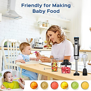 Immersion Blender 5 in 1 Hand Blender, Electric Blender Max 1000W Heavy Duty Motor, 21 Speed & Turbo Mode Handheld Blender, Milk Frother, Egg Whisk, 800ml Beaker, 600ml Chopper Stainless Steel Blades