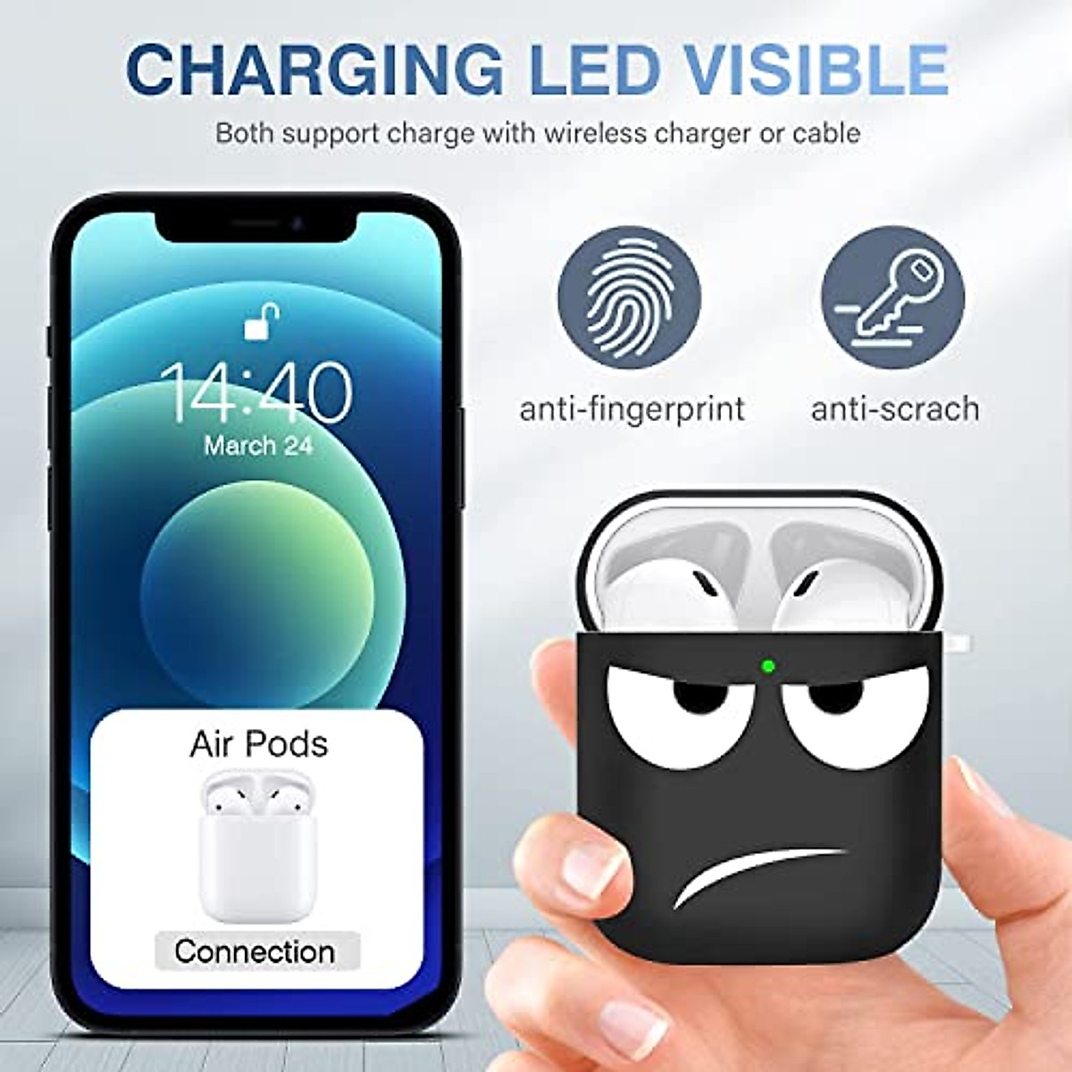 Youtec for Airpods Case, Don't Touch Me for Airpods Cover with Keychain Soft Cute Shockproof Cover for Women Men Compatible with for Airpods 2/1 Charging Case -Black