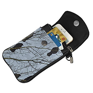 Perfect Gift - Stylish Black Crow Raven Bird Cell Phone Purse Wallet Big Pocket Small Crossbody Bags Adjustable Shoulder Strap Cellphone Pouch With Card Slots