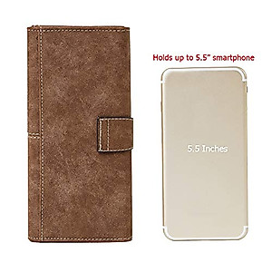 Cynure Women's Vegan Leather 17 Card Slots Card Holder Long Big Bifold Wallet,Coffee