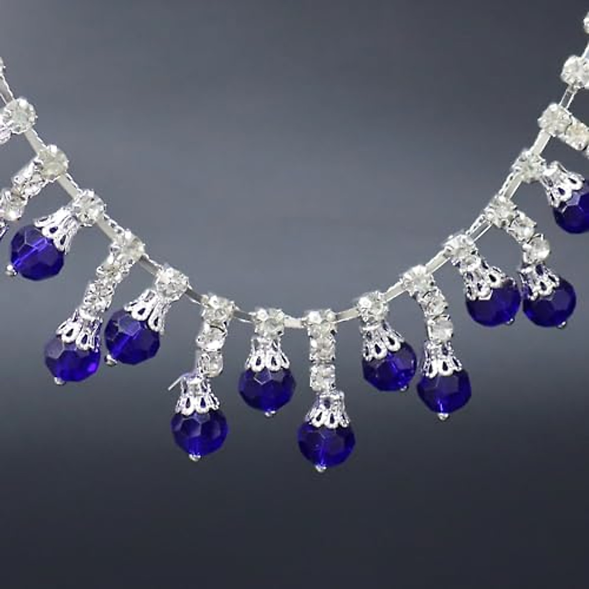 Silver Crystal Glass Beads Rhinestone Tassel Drill Chain 1 Yard Handmade Sewing Clothes Neckline Shoes Bags Jewelry Wedding Dress DIY Clothing Accessories Accessories (Dark Blue)