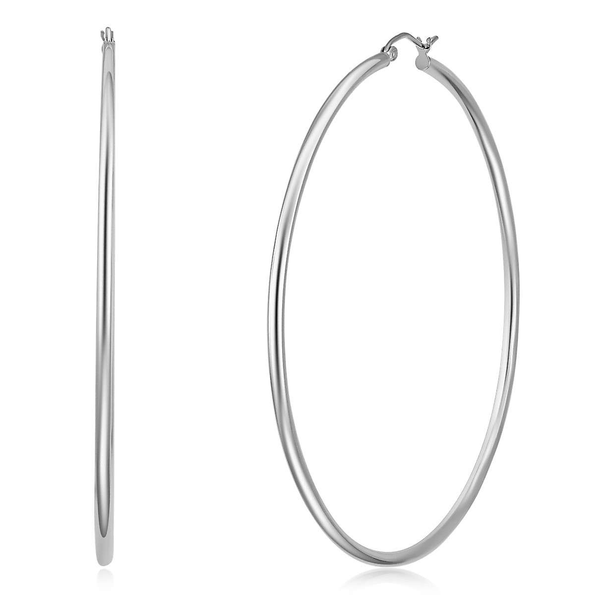 14k REAL White Gold 2mm Thickness Hinged Hoop Earrings (65 x 65 mm)