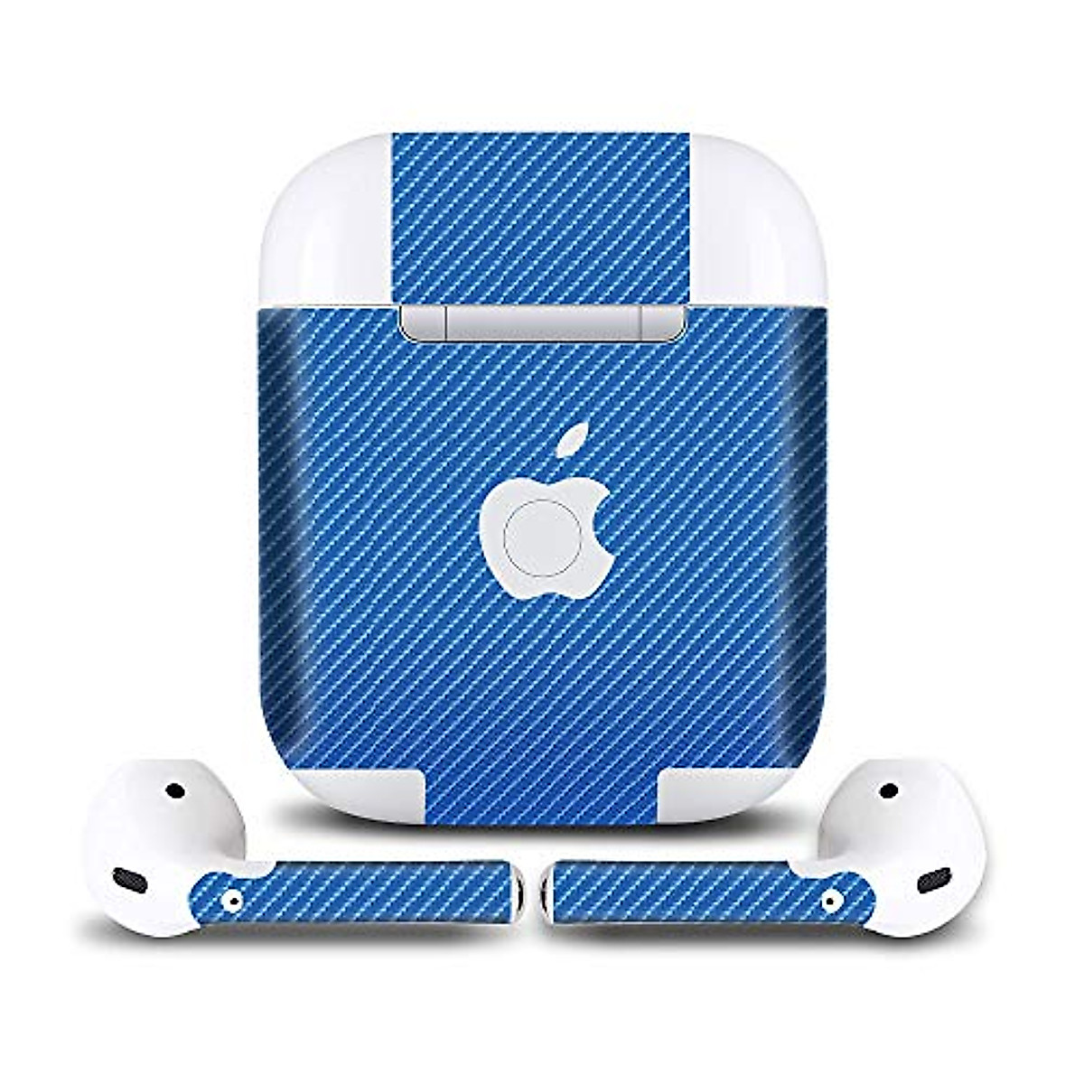 IPG for AirPods 1-2 Stickers Wraps Adhesive Decal Skin for case and Ear Pieces Protective and Decorative Set (Blue Carbon Fiber 4D)
