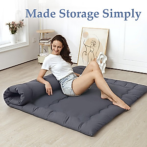 Foredawn Japanese Floor Mattress 39"x 80"Twin Size Futon Mattress, 2.5" Thicken Tatami Mat Sleeping Pad Foldable Roll Up Mattress Boys Girls Dormitory Mattress, Grey
