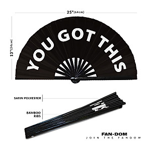 You Got This hand fan foldable bamboo circuit hand fan funny gag slang words expressions statement gifts Festival accessories Rave handheld Circuit event fan Clack fans (Black)