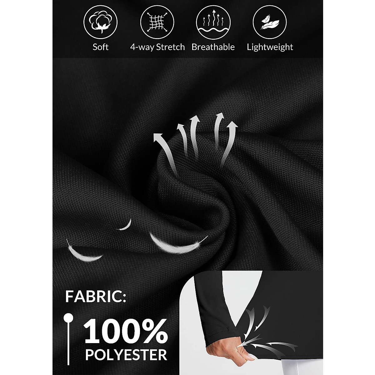 BALEAF Women's Workout Tops Long Sleeve Running Shirts Quick Dry Moisture Wicking Athletic T-Shirts for Exercise Gym Sports Yoga Black Size S