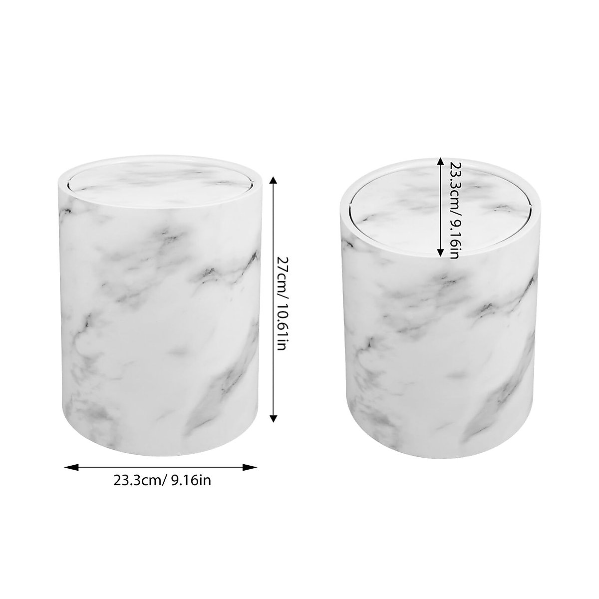 ABOOFAN Shake Lid Trash Can Marble Wastebasket Marble Design Trash Can Rubbish Can Waste Container Litter Trash Can Countertop Garbage Can Desktop Trash Can Swing Lid Trash Bucket Pp White