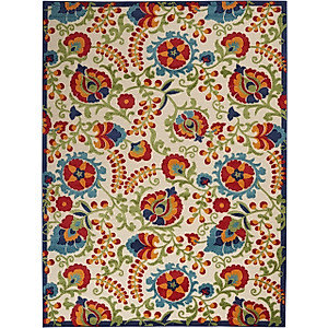 Nourison Aloha Indoor/Outdoor Multicolor 7'10'' x 10'6'' Area--Rug, Easy--Cleaning, Non Shedding, Bed Room, Living Room, Dining Room, Backyard, Deck, Patio (8x11)