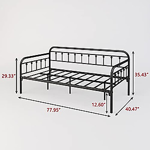 BOFENG Metal Daybed Frame Twin,Black Sofa Bed for Living Room Guest Room,Heavy Duty Steel Slats Support Platform Furniture,Platform Bed Frame with Storage No Box Spring Needed,Noise Free