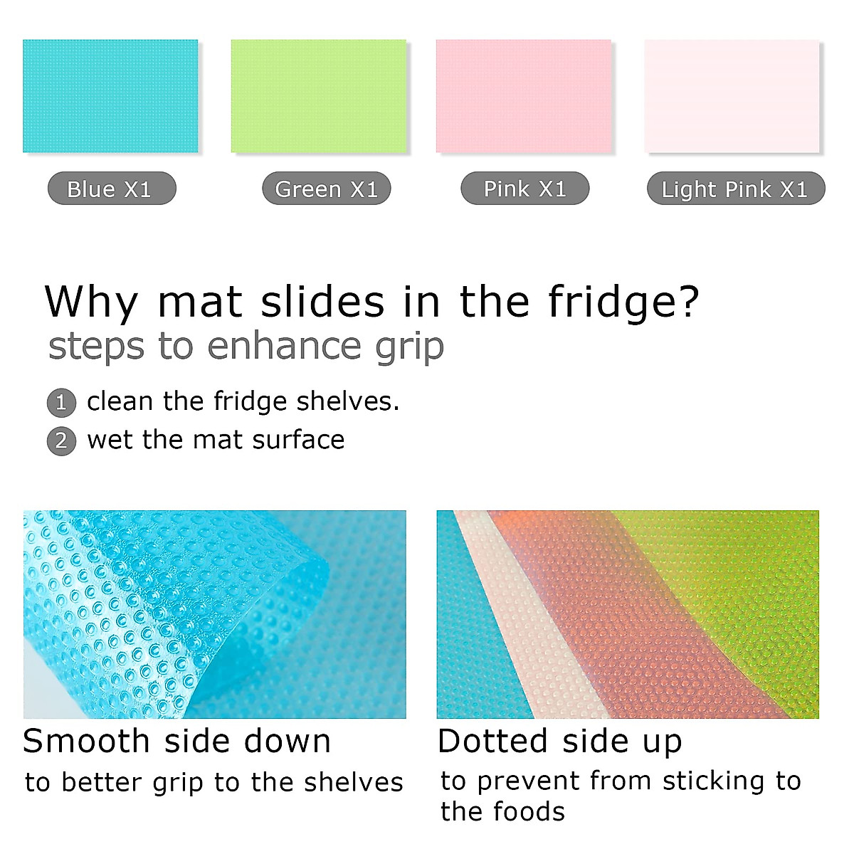 4 PCS Refrigerator Liners, Washable Waterproof Oilproof EVA Refrigerator Mats, Non-Slip Fridge Liners Shelves Covers Pads (4 Mixed Colors)