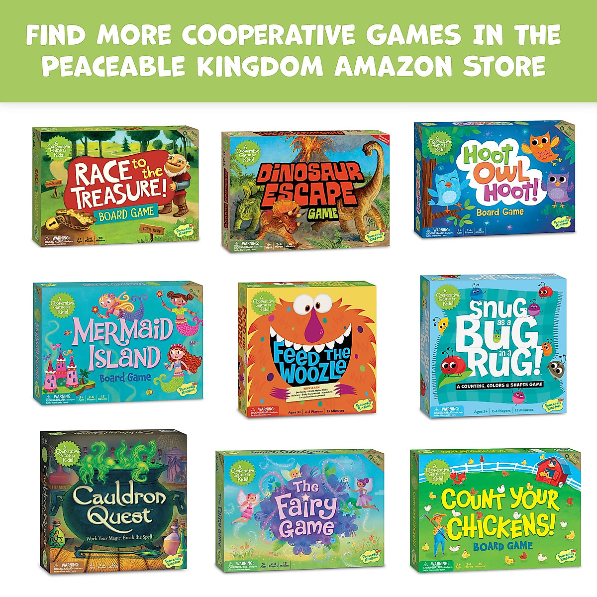 Peaceable Kingdom Feed The Woozle Cooperative Game for 2 to 5 Kids Ages 3+ - Learn Social Skills While Completing Physical Challenges