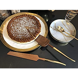 Wedding Cake Knife and Server Set, Wooden Cake Servers With Gold Handle, Ideal for Weddings, Party's, And Elegant events