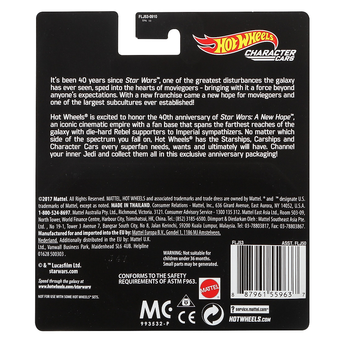 Hot Wheels Star Wars Character Cars 40th New Hope Darth Vader Vehicle