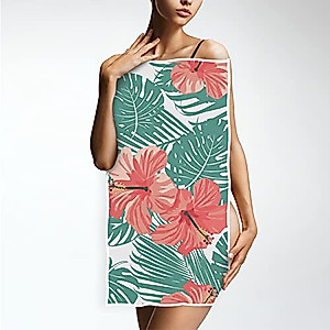 JUAMA Tropical Coral Flowers Green Palm Tree Leaves Hand Towel Lightweight Fingertip Towel Absorbent Hand Towel for Bathroom Gym Yoga Sport Multi-Purpose Towel 30x15 in