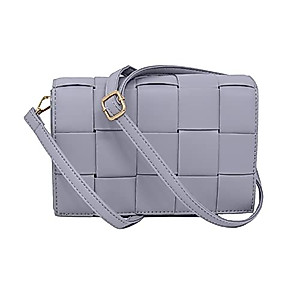 Bella Luna Small Woven Crossbody Purse Shoulder Bag or Clutch for Women with Removable Strap (Cement)