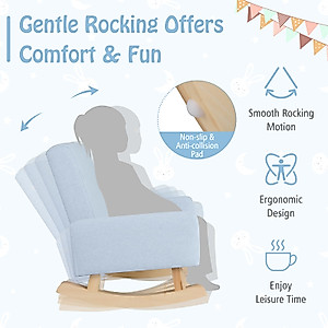 HONEY JOY Toddler Rocking Chair, Kids Rocker Chair with Solid Wood Legs & Linen Fabric, Kids Furniture Sofa w/Anti-Tipping Design, Toddler Couch for Kids Room, Playroom, Nursery, Bedroom (Blue)