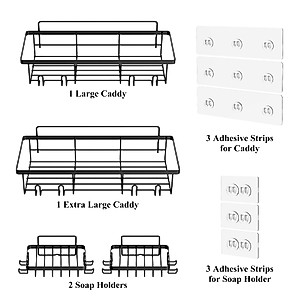 Hleelomi Shower Caddy Shelf Organizer, 4 Pack Adhesive Wall Shower Shelves, Black