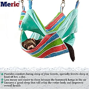 Meric Ferret Hammock, Cotton Sleeping Nest for Small Animals, Pet Cage Swinging Bed and Nap Sack, Warm Cashmere Inner Lining for Winter, Durable Canvas Mat, with Rings and Spring Hooks