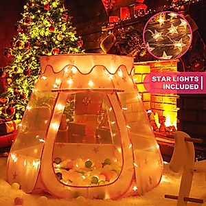 Baby Ball Pit for Toddler: with Star Lights - Pop Up Princess Play Tent for Kids - Indoor Outdoor Baby Girl Toys Birthday Gifts - NO Balls (Pink Tent)