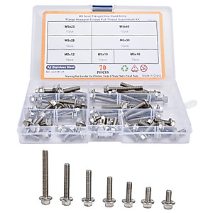 Fafeicy 70Pcs M5 Bolt Assortment Kit, Stainless Steel Hex Bolts Assortment, Hex Flange Bolts for Home Appliance Repair, Industrial Manufacturing, Outdoor Repa, Bolt
