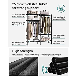 SONGMICS Garment Rack Heavy Duty Clothes Rack, 65 Inch Freestanding Portable Wardrobe Closet with Hanging Rails and Shelves, Total Load 242 lb, Easy Assembly, for Cloakroom, Bedroom, Black URDR201B02