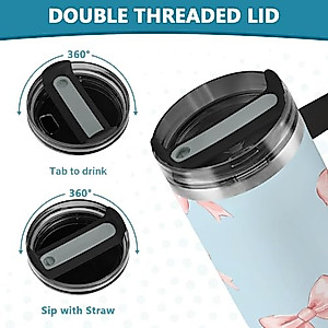 Flradish 30oz Tumbler with Handle, Pink Bows Stainless Steel Tumbler with Lid and Straws Double Wall Vacuum Insulated Leakproof Coffee Travel Mug