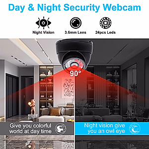 Hotpet 2MP USB Camera H.264 1080P Webcam Day Night Vision Indoor Outdoor Dome Camera 0.01LUX Low Illumination Home Security Camera with 24pcs IR LED for Windows Mac Linux Android