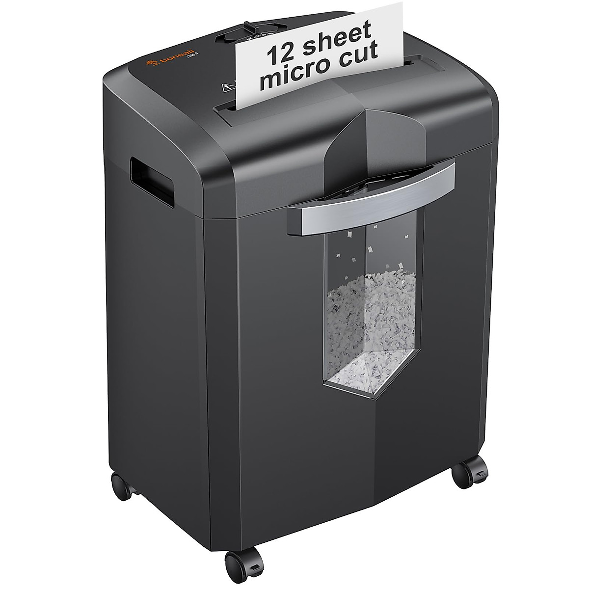 Bonsaii Paper Shredder for Office, 110-Sheet Autofeed & 12-Sheet Manual Micro Cut Heavy Duty Paper Shredder, P-4 Auto Feed Paper and Credit Card Shredder with 4 Casters, 6.1 Gal Transparent Bin C233-B