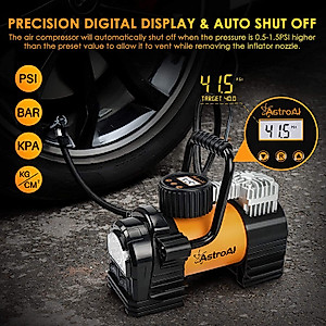AstroAI Tire Inflator Air Compressor Portable Air Pump for Car Tires 12V DC Digital Tire Pump 150PSI with Emergency LED Light for Cars, Trucks, Motorcycles and Other Inflatables