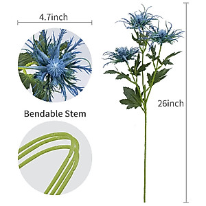 LUZOGA 3 Branch Blue Artificial Thistle Flower Bouquet for Home Wedding Centerpiece Kitchen Office Garden Decor