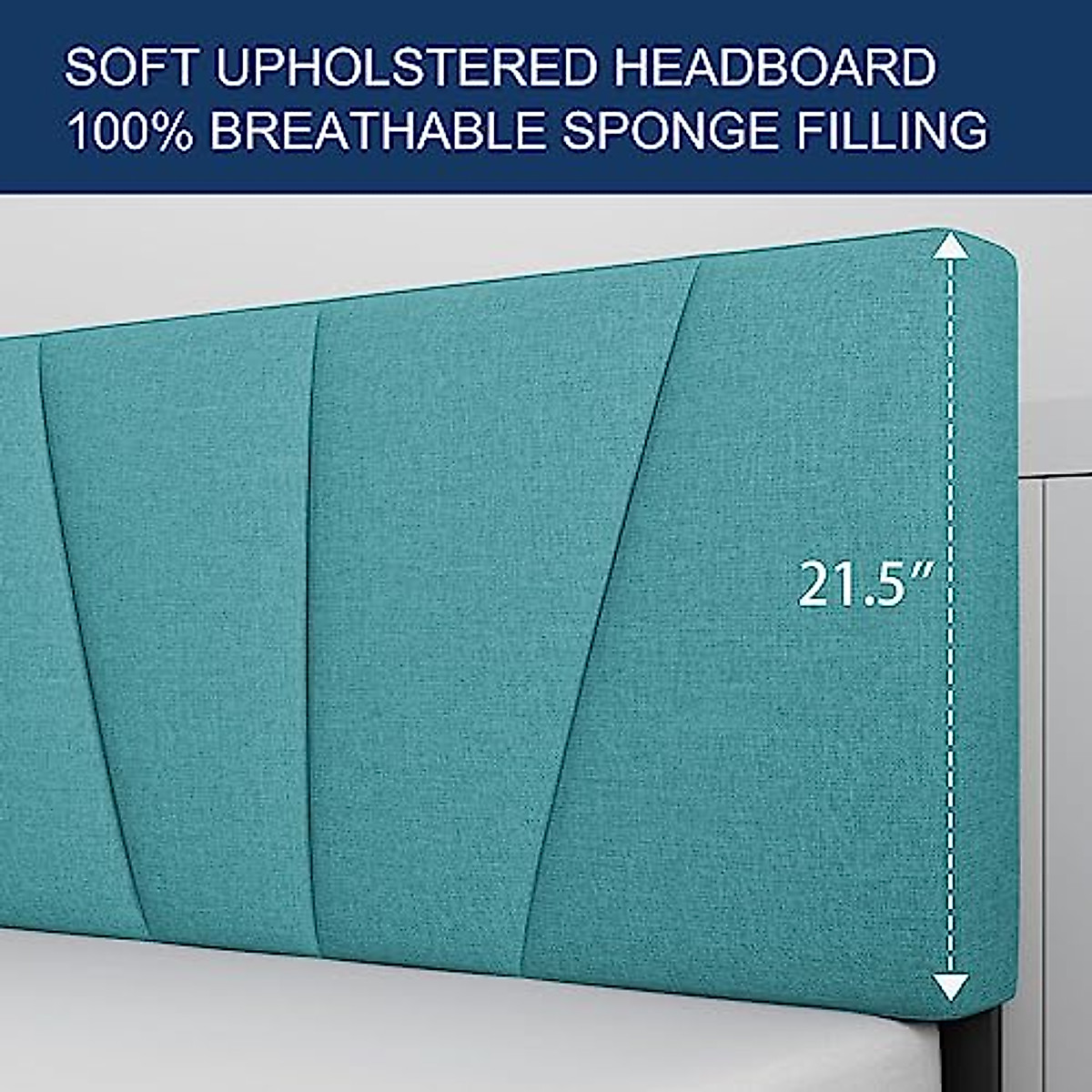 Molblly Queen Bed Frame Upholstered Platform with Headboard and Strong Wooden Slats, Strong Weight Capacity, Non-Slip and Noise-Free,No Box Spring Needed, Easy Assembly,Peacock Green