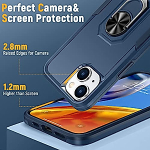 Oterkin for iPhone 14 Case,iPhone 14 Phone Case with[2x9H Glass Screen Protector][360°Rotatable Ring Kickstand],Military Grade Dropproof Shockproof Phone Case for iPhone 14 5G 2022-Blue
