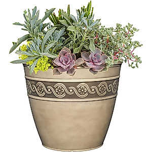 Classic Home and Garden Corinthian Resin Flower Pot Planter, Concrete Grey, 10"