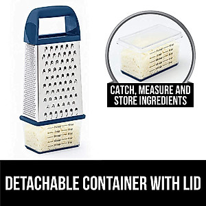 Gorilla Grip Silicone Oven Mitts Set and Box Grater, Both in Blue Color, Oven Mitts are Heat Resistant, Grater is 4-Sided, Includes Detachable Container, 2 Item Bundle