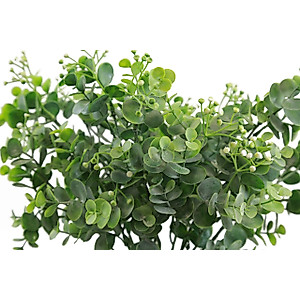 Season’s Need Decor 2 Bundles Artificial Boxwood Shrubs - Eucalyptus Greenery Stems - Fake Plants for Garden Home Porch Patio Window Box Bedroom Décor - Artificial Eucalyptus 15inches (Green)