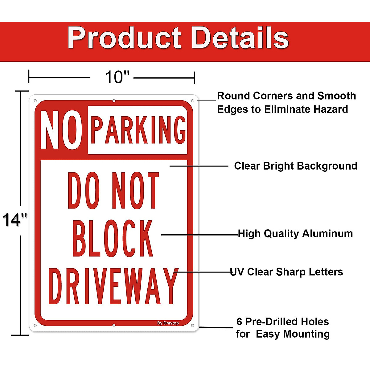 No Parking Sign Do Not Block Driveway Sign, (2 Pack) 10 x 14 Inches Rust Free Aluminum Metal Sign, UV Protected Weather Resistant Durable In Easy to Mount