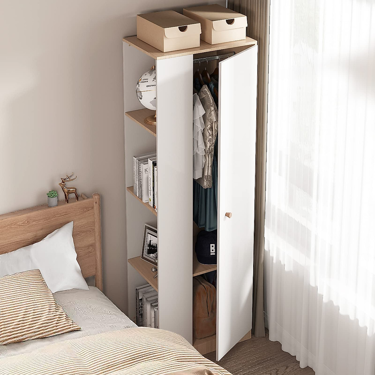 VVSmriti Modern Wardrobe,White Floor Storage Cabinet with Hangers,Spacious and Versatile,Efficient Storage Easy to Install,Dimensions: 15.7" D x 23.6" W x 70.8" H