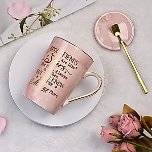 Best Friends, Friendship Gifts for Women Birthday Gifts for Women Perfect Birthday Gifts Ideas for Her, Friends Female, Sister, Besties, BFF Ceramic Marble Coffee Mug Gifts Box Printed Gold 14oz Pink