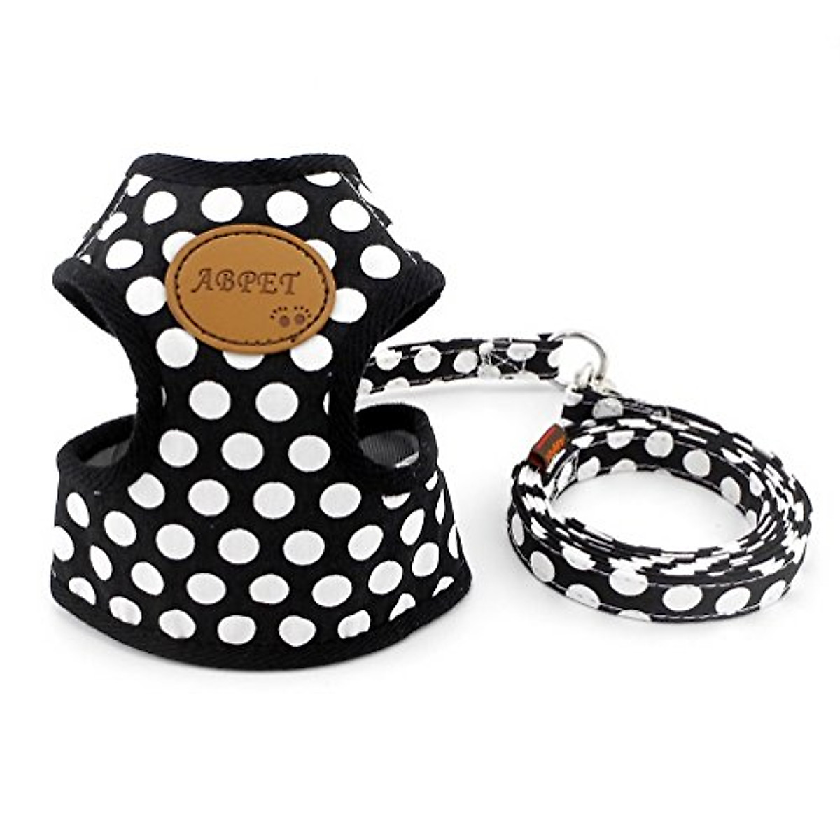 SELMAI Small Dog Harness Vest Leash Set Polka Dot/Camo Mesh Padded No Pull Leads for Puppy Pet Cat (Large (Pack of 1), Black)