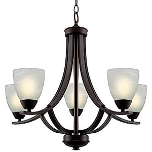 Kira Home Weston 24" Contemporary 5-Light Large Chandelier + Alabaster Glass Shades, Adjustable Chain, Oil Rubbed Bronze Finish