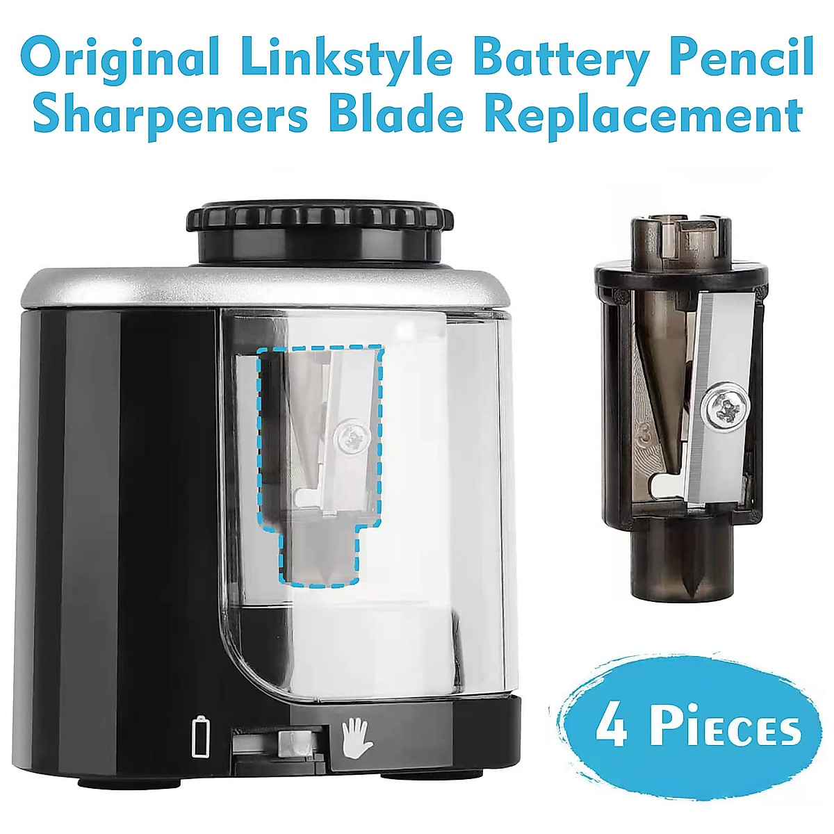 Aogwat Electric Pencil Sharpener Blade, Suitable for No.2/Colored Pencils(6-8mm)/School Pencil Sharpener/Classroom/Office/Home 4Pcs/Set（Black）