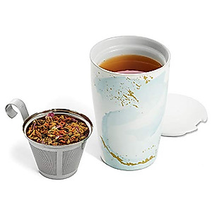 Tea Forte Kati Cup in Wellbeing, Ceramic Tea Infuser Cup with Infuser Basket and Lid for Steeping Loose Leaf Tea