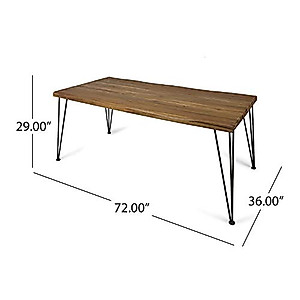 Christopher Knight Home Kama Patio Dining, Rectangular, 72", Acacia Wood Table Top, Rustic Iron Hairpin Legs, Teak Finish, Metal