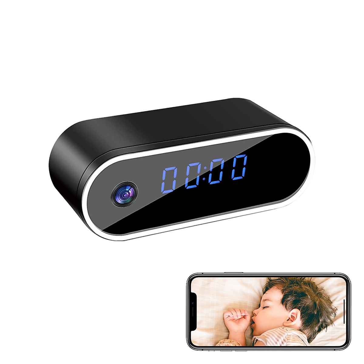 Hidden Camera Clock 1080P Wireless Spy Camera Covert Nanny Cam Baby Monitor HD Home Indoor Security Cam Night Vision Motion Detection for Office No Audio