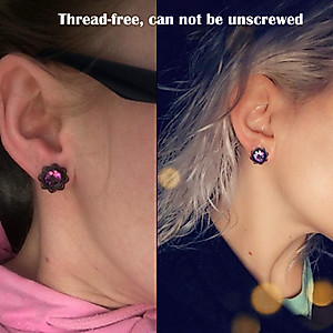 Qmcandy 2pcs 0g-1" Stainless Steel Lotus Edge Crystal Ear Gauges Piercing 0g